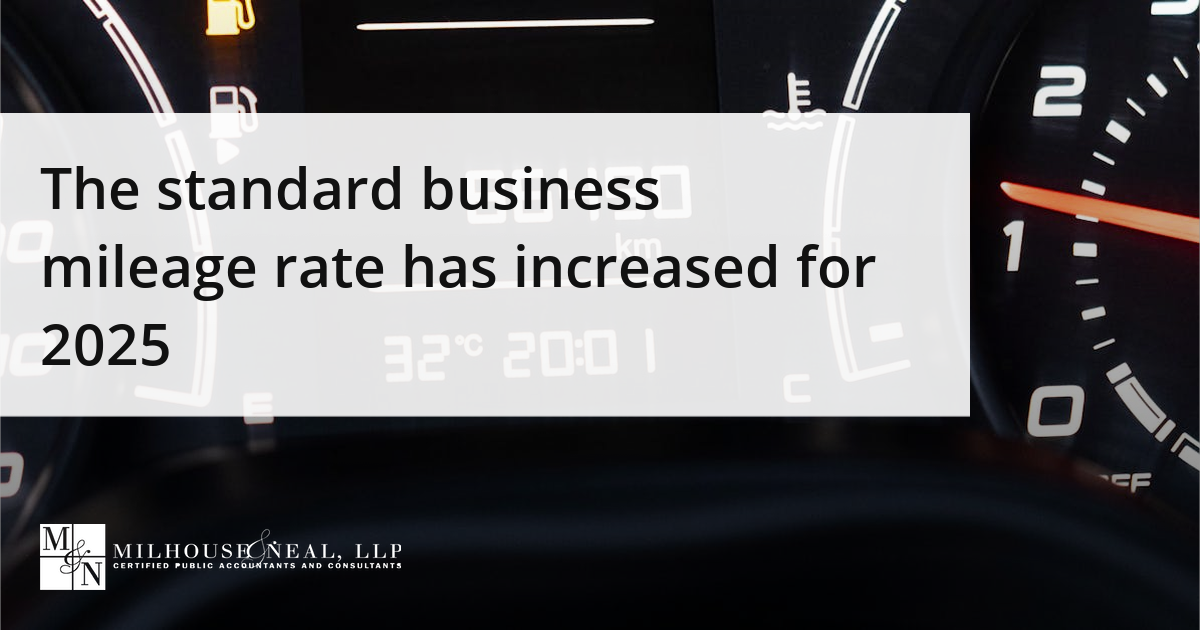 The standard business mileage rate has increased for 2025 - Milhouse ...